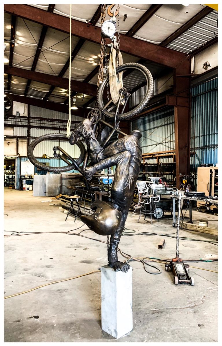 Steve Olson at work on his public art for the North Houston Bike Park ...