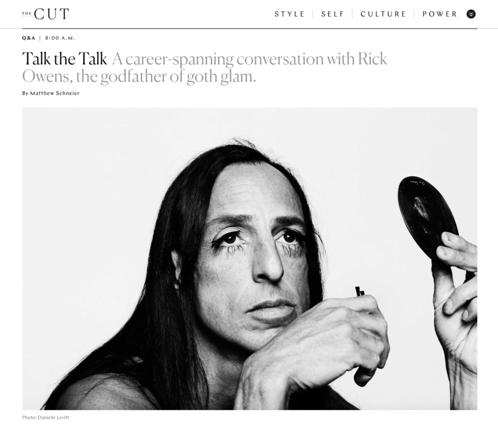 Great interview with Rick Owens by Matthew Schneier in the CUT – A ...
